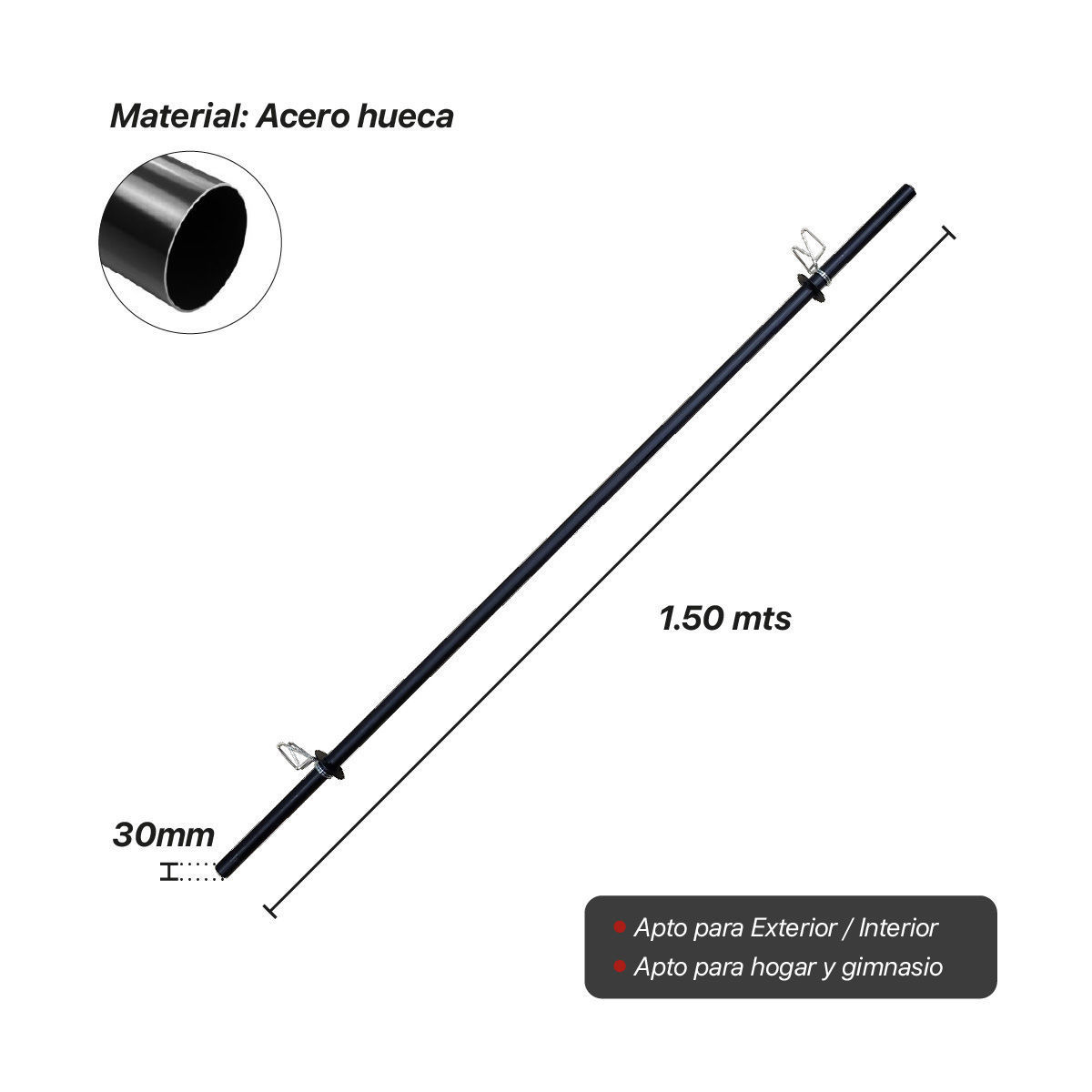 Army Fitness. Barra Hueca 150cm para discos de 30mm, entrenamiento en casa