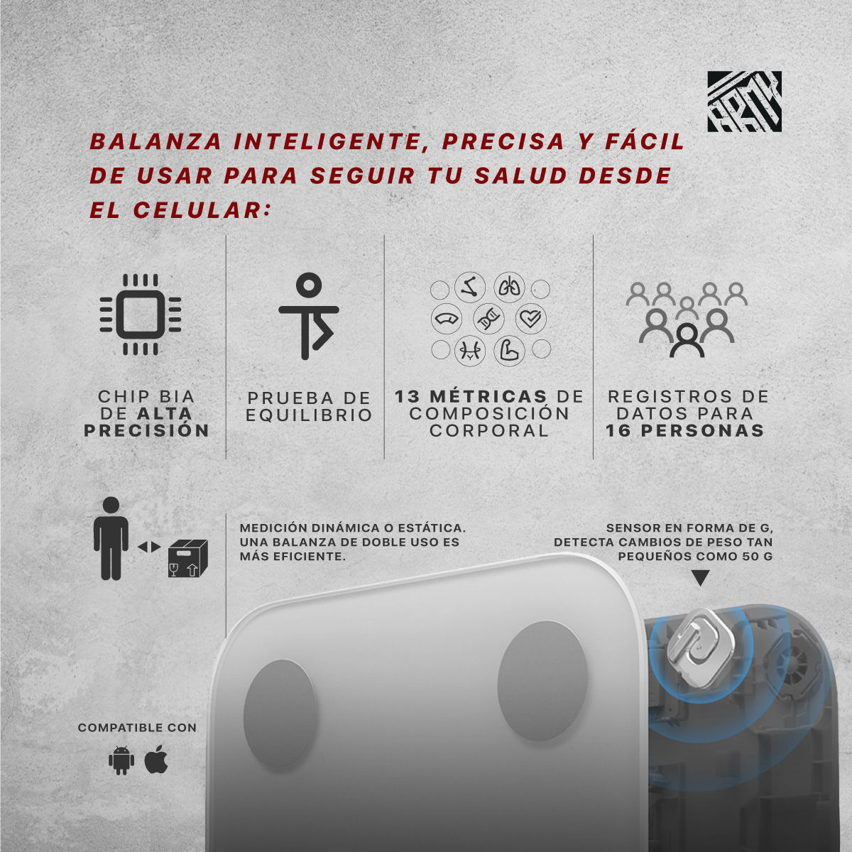 Army Fitness. Balanza Body Scale 2 | Xiaomi - Medí tu composición corporal